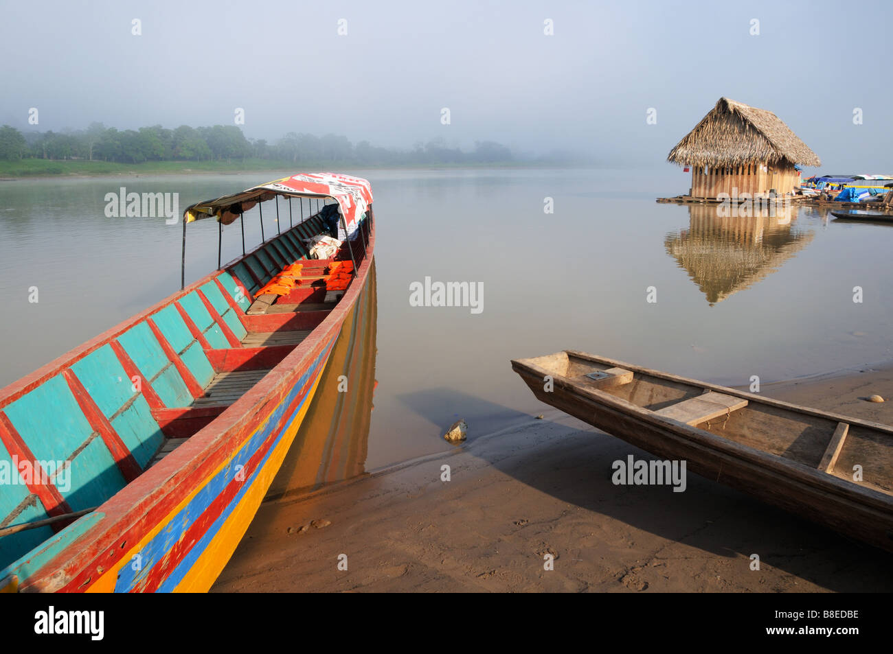 Canoes on the Rio Urubamba in Peru Stock Photo - Alamy