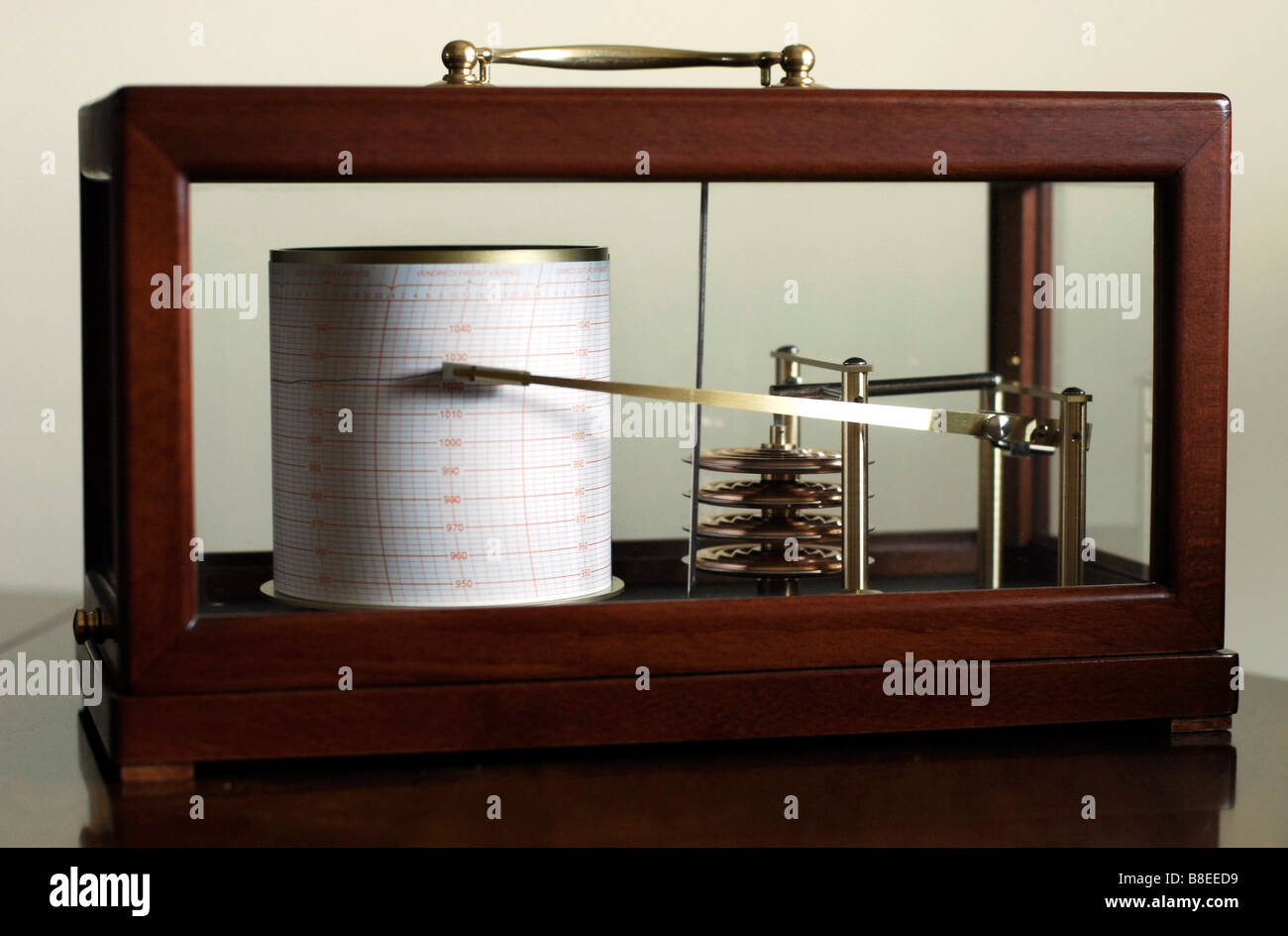 A barogaph used for weather forecasting measuring the barometric ...