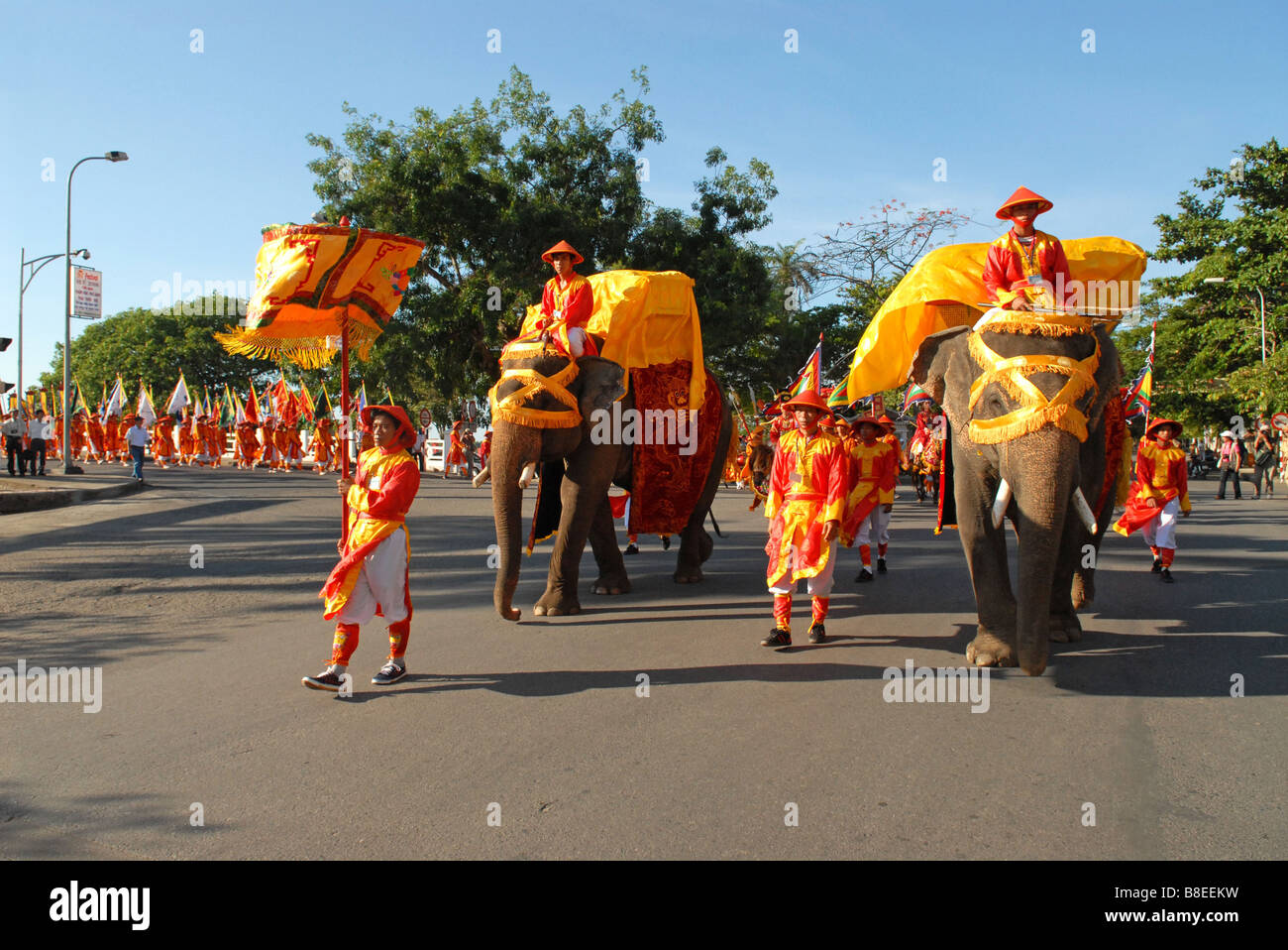 Imperial ceremony with elephants in the city of Hue in front of Saigon ...