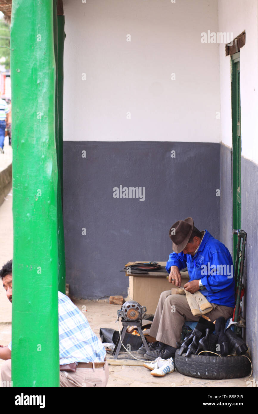 Handcrafter working in front of his house, Sutamarchan, Boyacá ...
