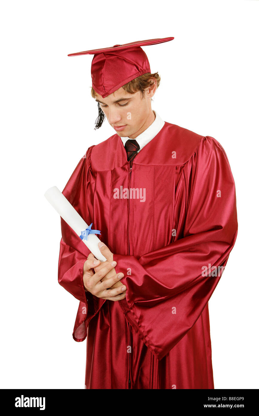 Sad college graduate holding diploma hi-res stock photography and ...