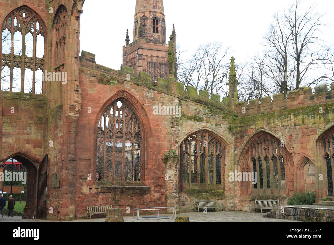 External walls and windows of the old Coventry Cathedral Stock Photo ...