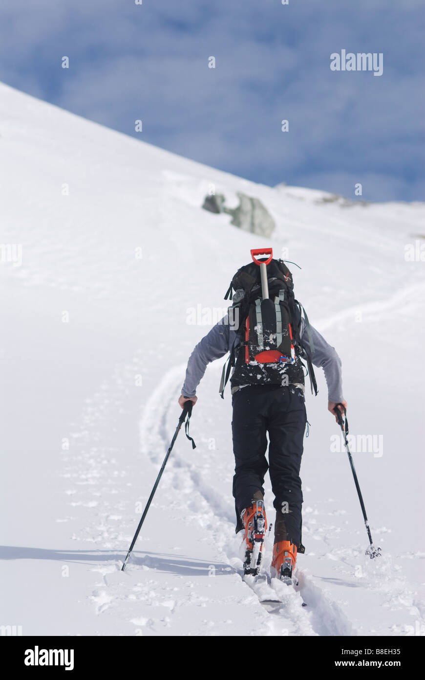 Man with alpine touring skis on the Illicilliwaet Glacier in the ...
