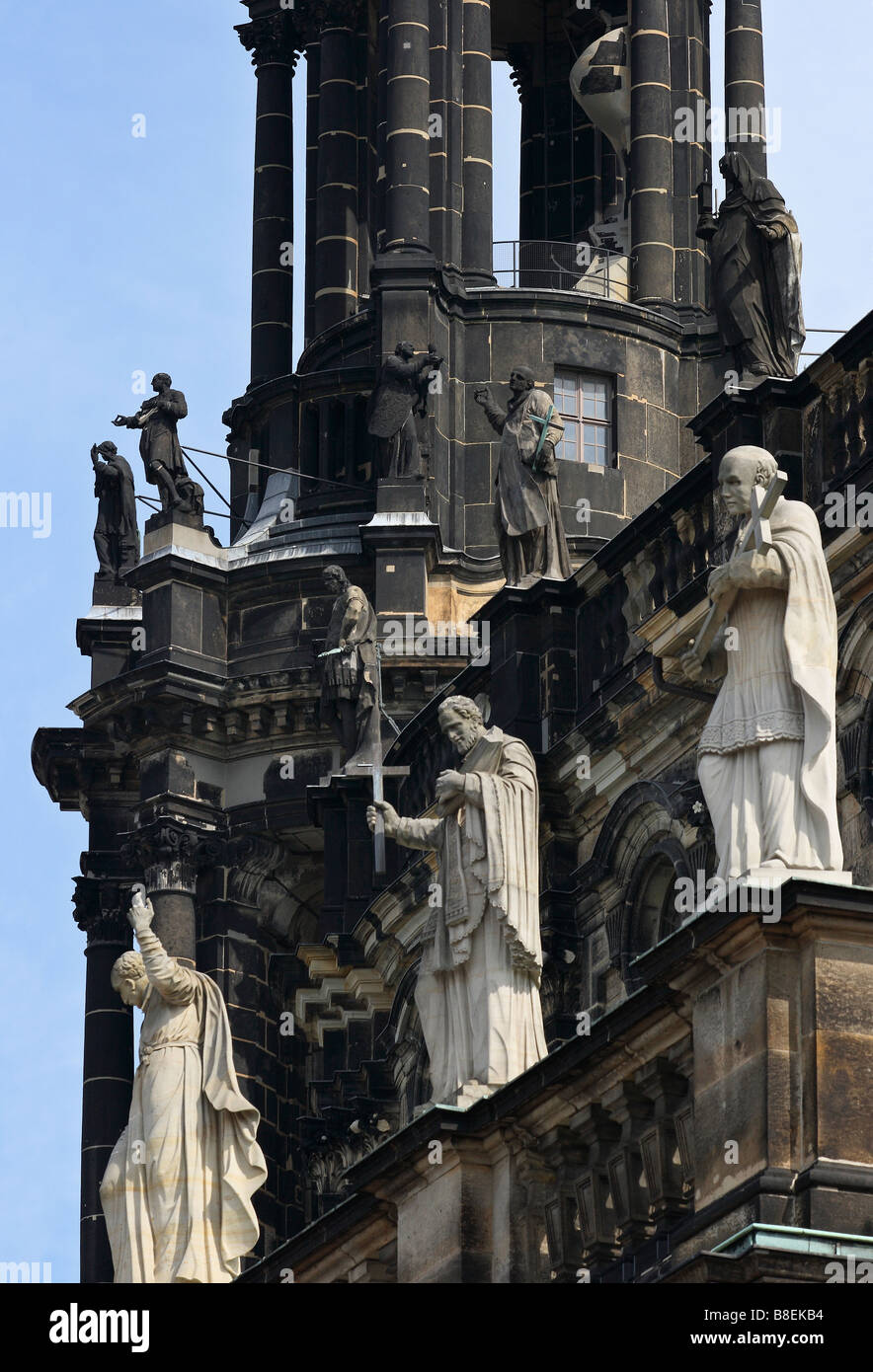 Statues and the tower of the cathedral in dresden hi-res stock ...