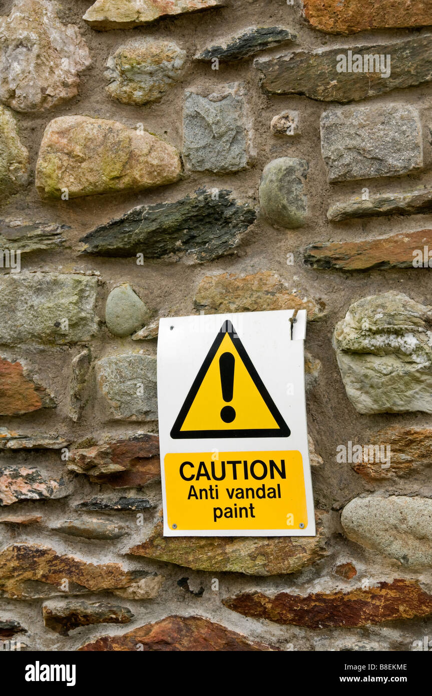 Anti vandal paint warning sign. Beddgelert Snowdonia North Wales Stock ...
