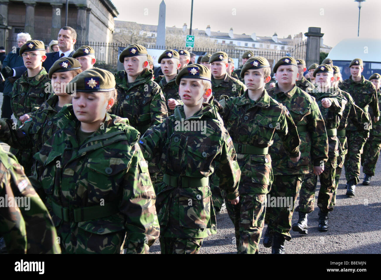 The 1st Battalion Irish Guards affiliated Army cadet's march through ...
