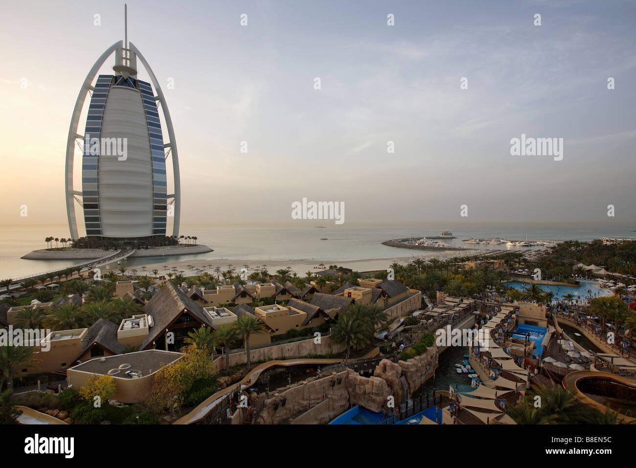 View of Burj Al Arab building and Wild Wadi Water Park in Dubai at ...