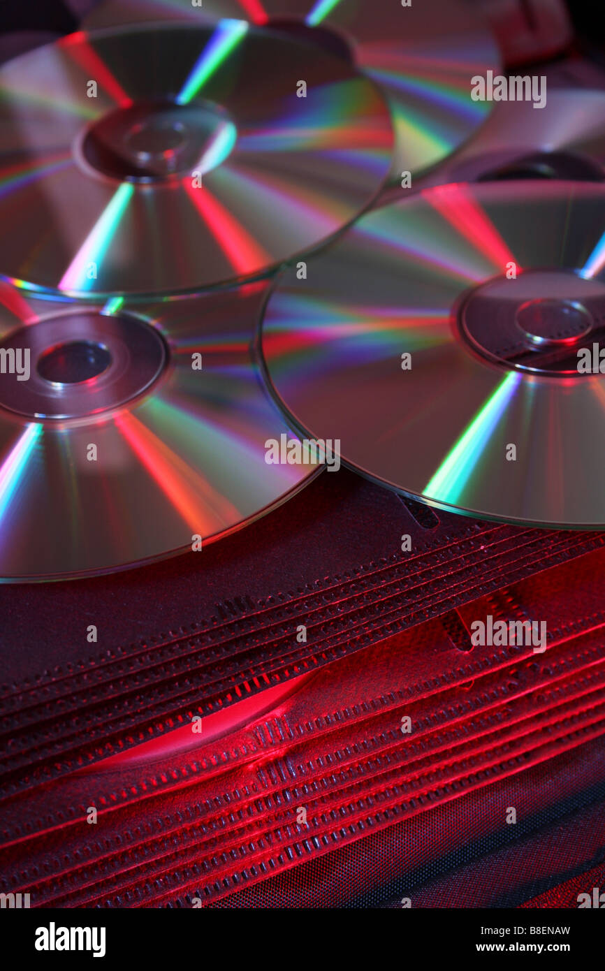 blank Cd's lit with red and blue light Stock Photo - Alamy