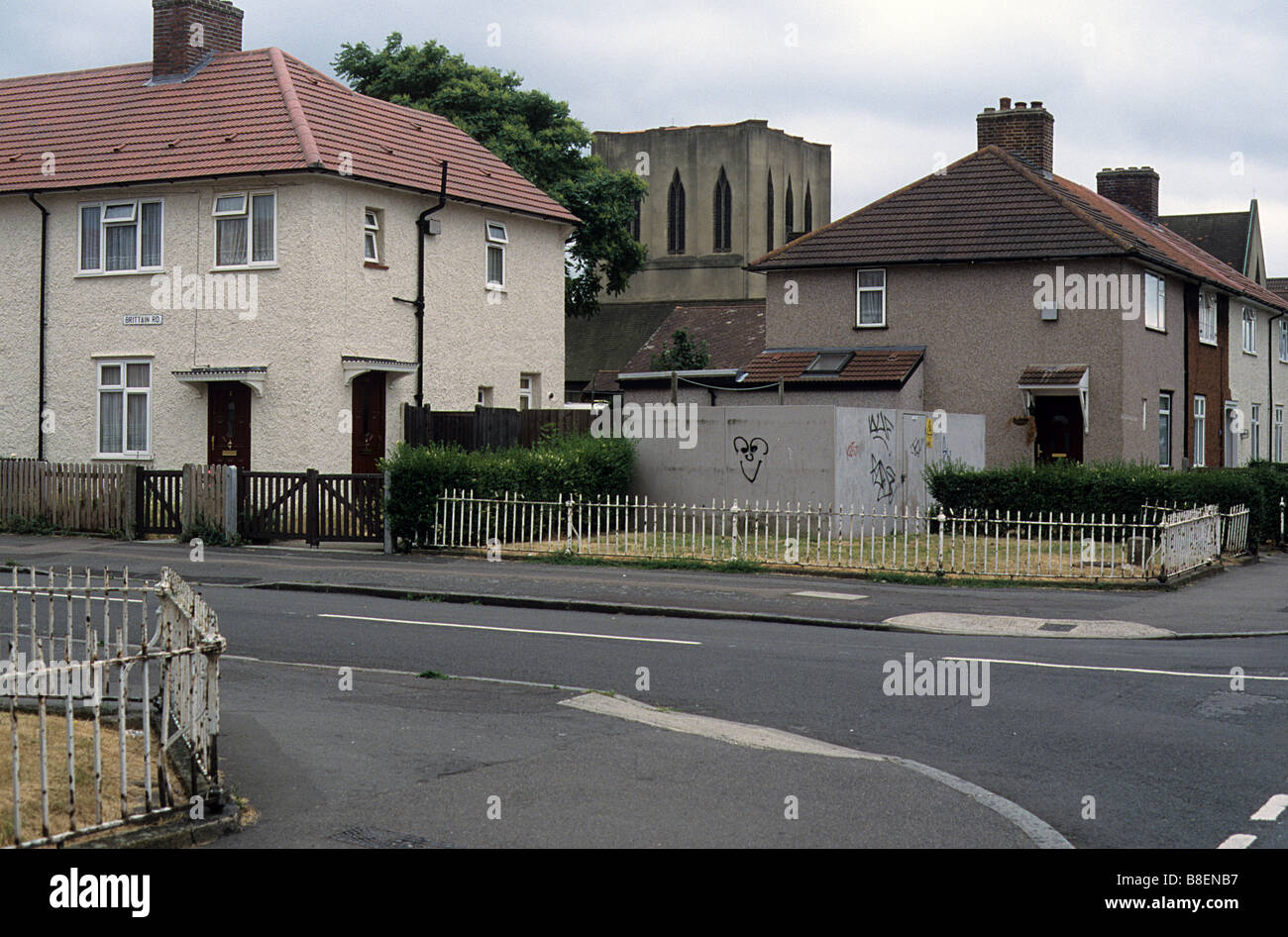 LCC Becontree Estate, East London, houses at junction of Brittain and ...