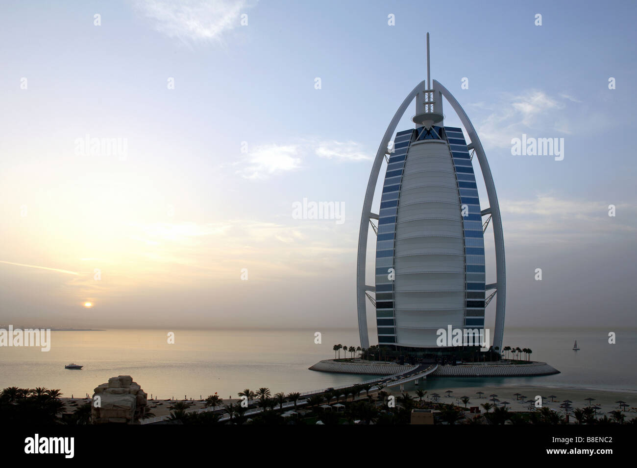 Burj Al Arab building in Dubai at sunset, United Arab Emirates Stock ...