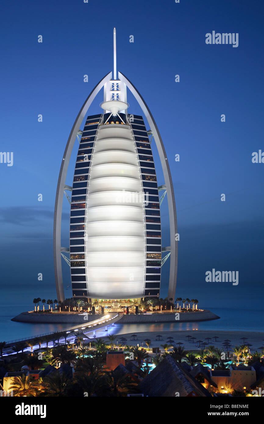 Burj Al Arab building in Dubai in the evening, United Arab Emirates ...