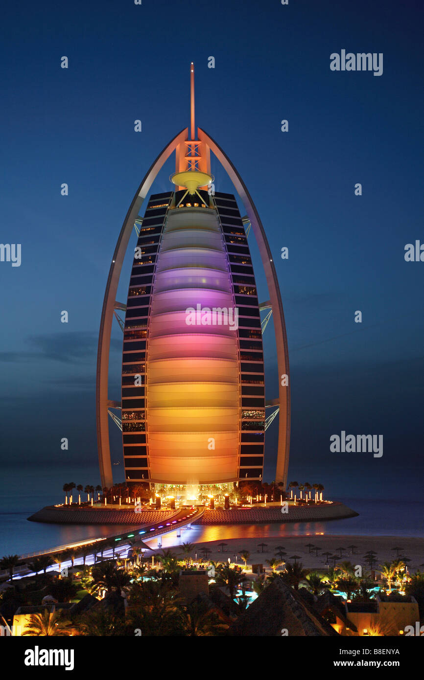 Burj Al Arab building in Dubai in the evening, United Arab Emirates ...