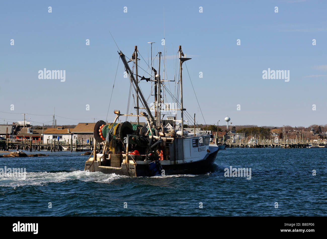 Commercial fishing boat returning to port in Galilee rhode island Stock ...
