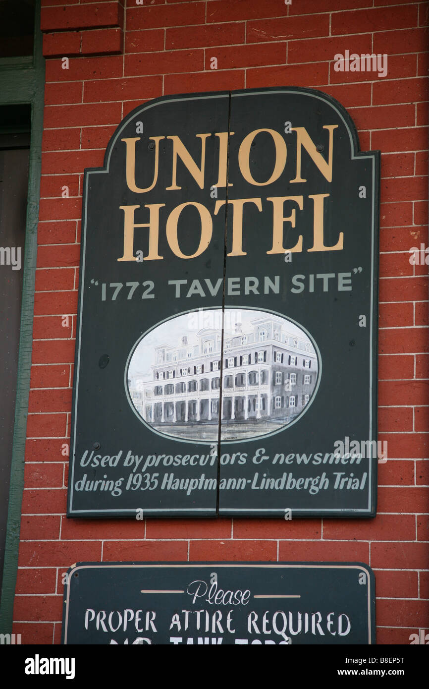 Sign for The Historic Union Hotel, Flemington, Hunterdon County NJ USA ...