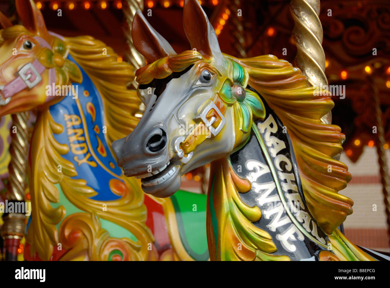 head of wooden horse on fairground ride Stock Photo - Alamy