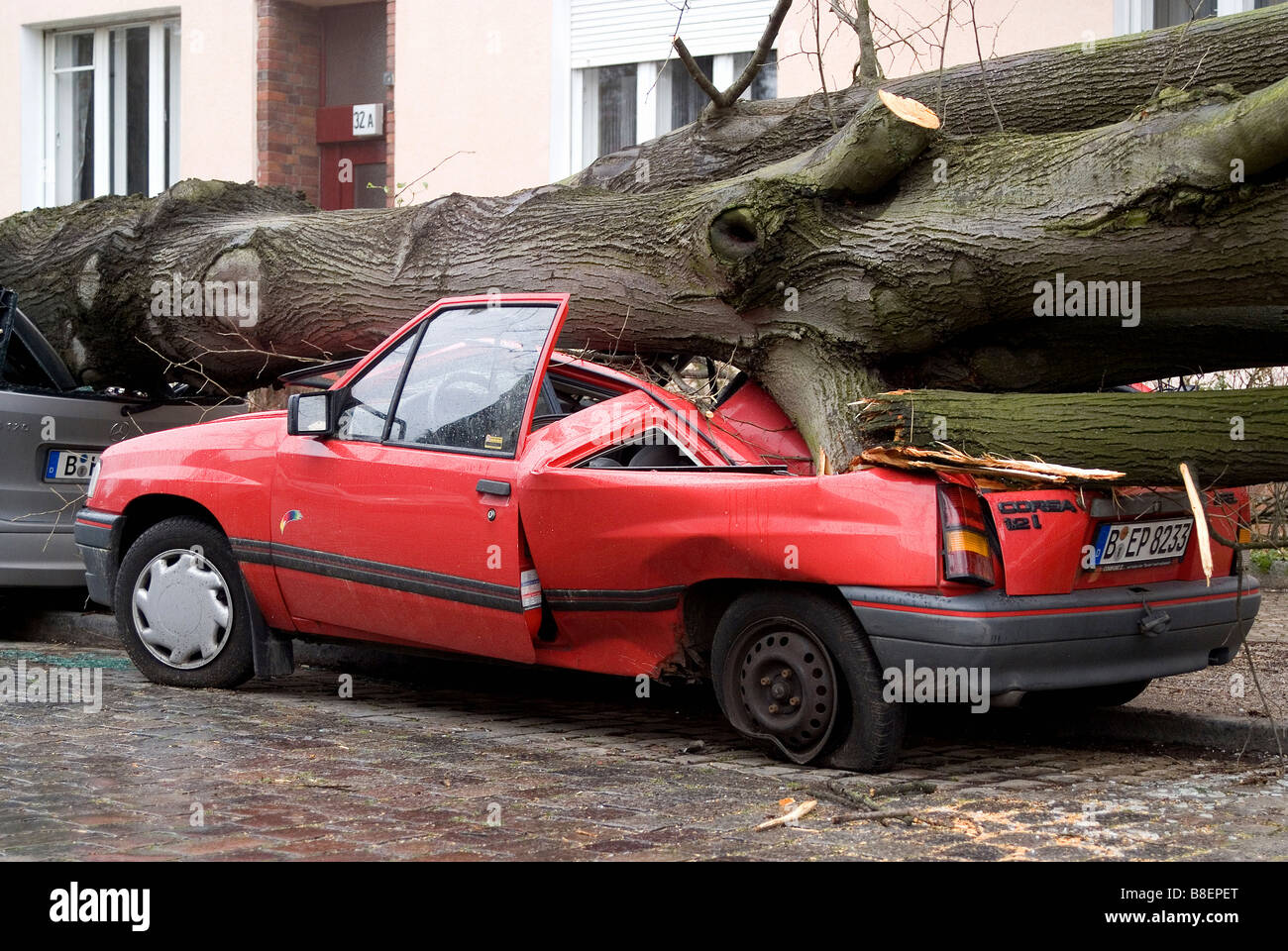 Crushed Car By Tree High Resolution Stock Photography and Images - Alamy