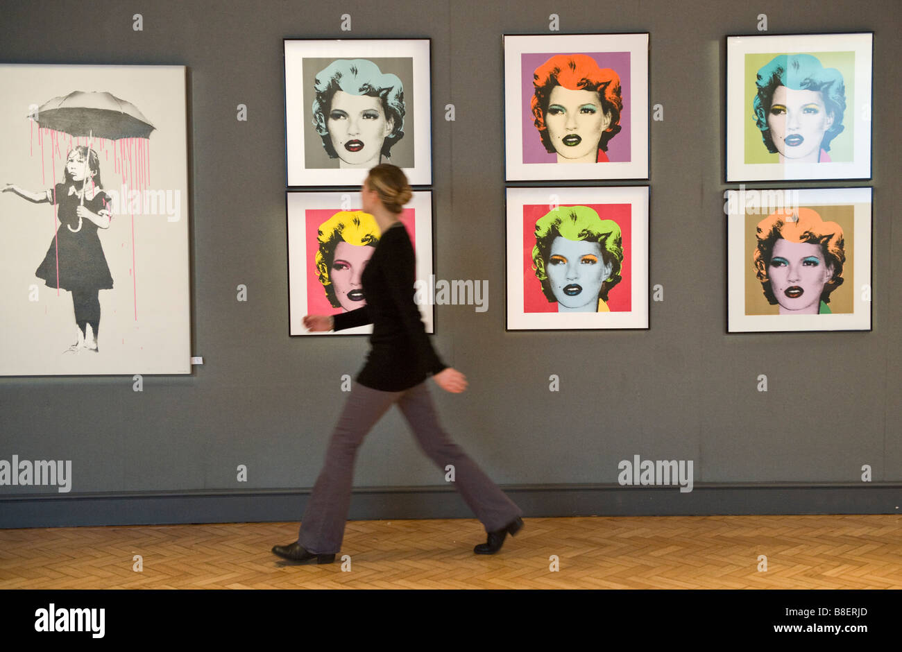 Six prints of model Kate Moss by artist Banksy inspired by Andy Warhol ...