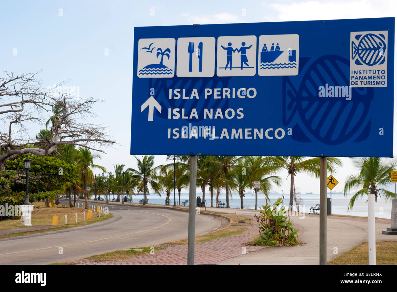 Road sign. Amador Causeway, Panama City, Republic of Panama, Central ...