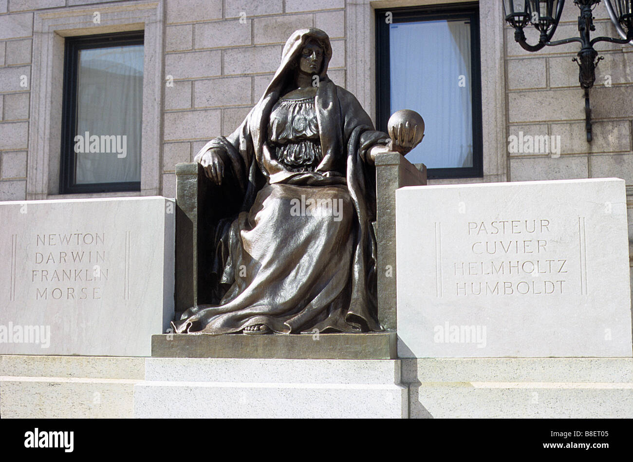 Bronze sculpture representing Science, outside the Boston Public ...