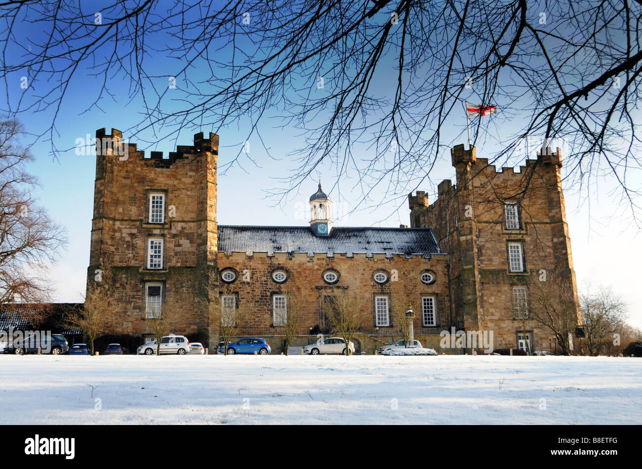 A snow covered Lumley Castle, Chester-le-Street,County Durham, England ...