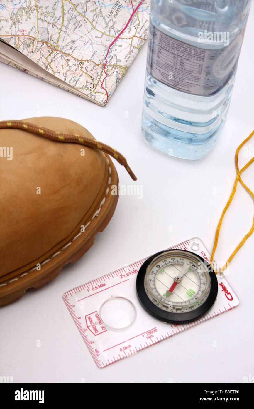 compass boot map and water Stock Photo - Alamy