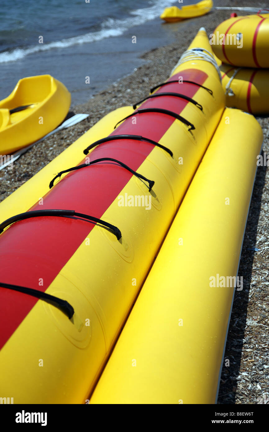 yellow inflatable boats Stock Photo - Alamy
