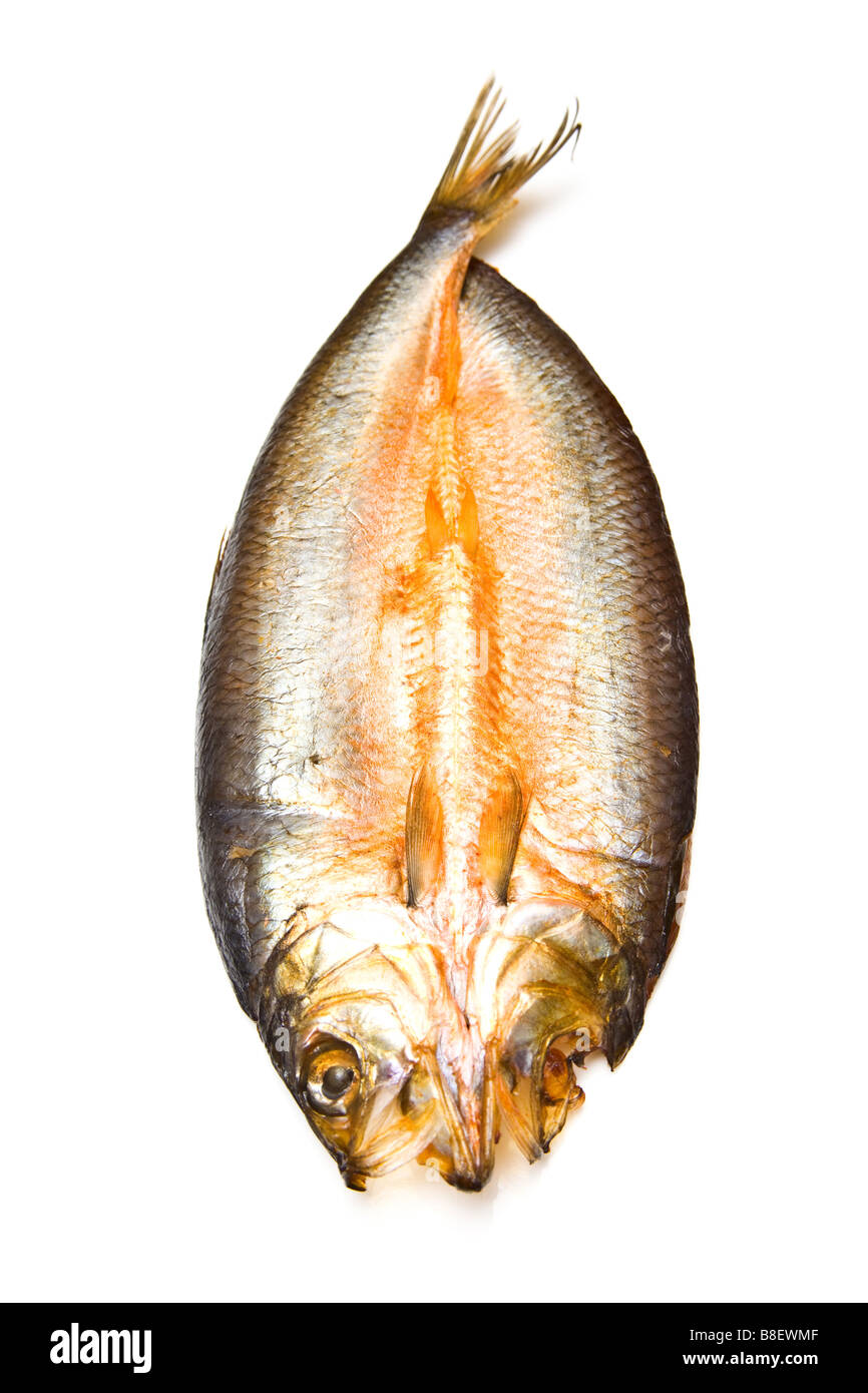 Traditional smoked kipper isolated on a white studio background Stock ...