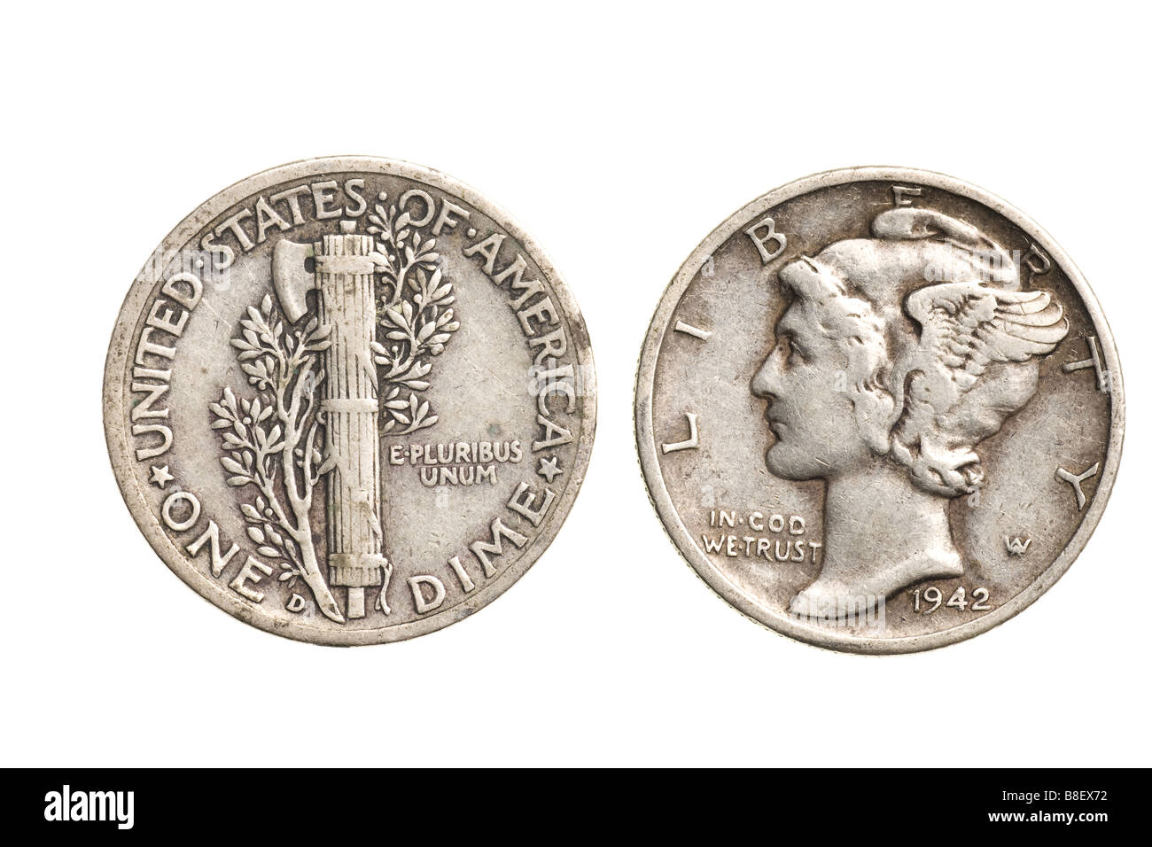 antique silver dime isolated on white background Stock Photo - Alamy