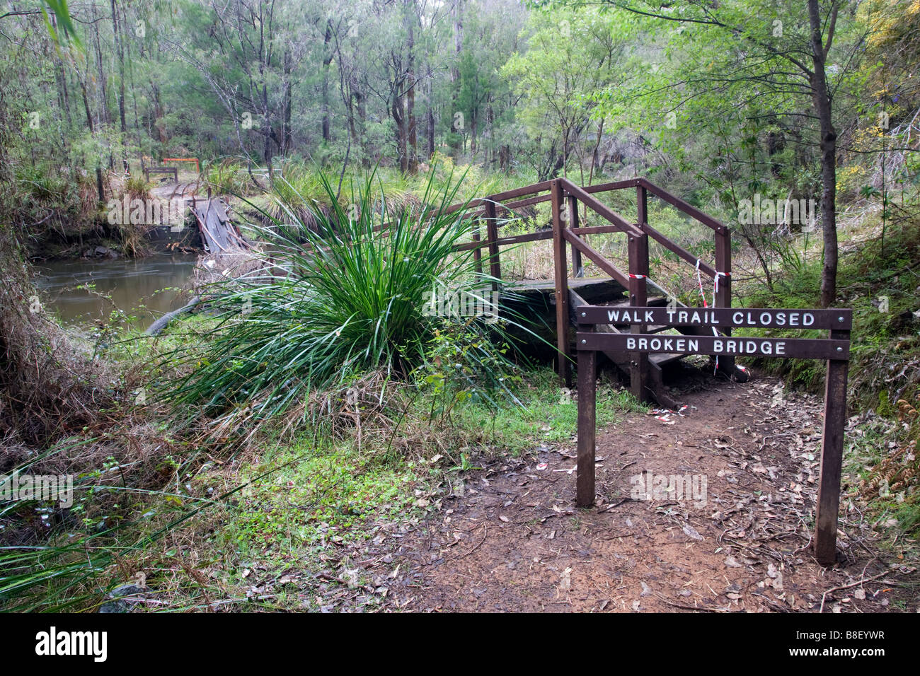 A broken footbridge (due to flooding) crossing Lefroy Brook in ...