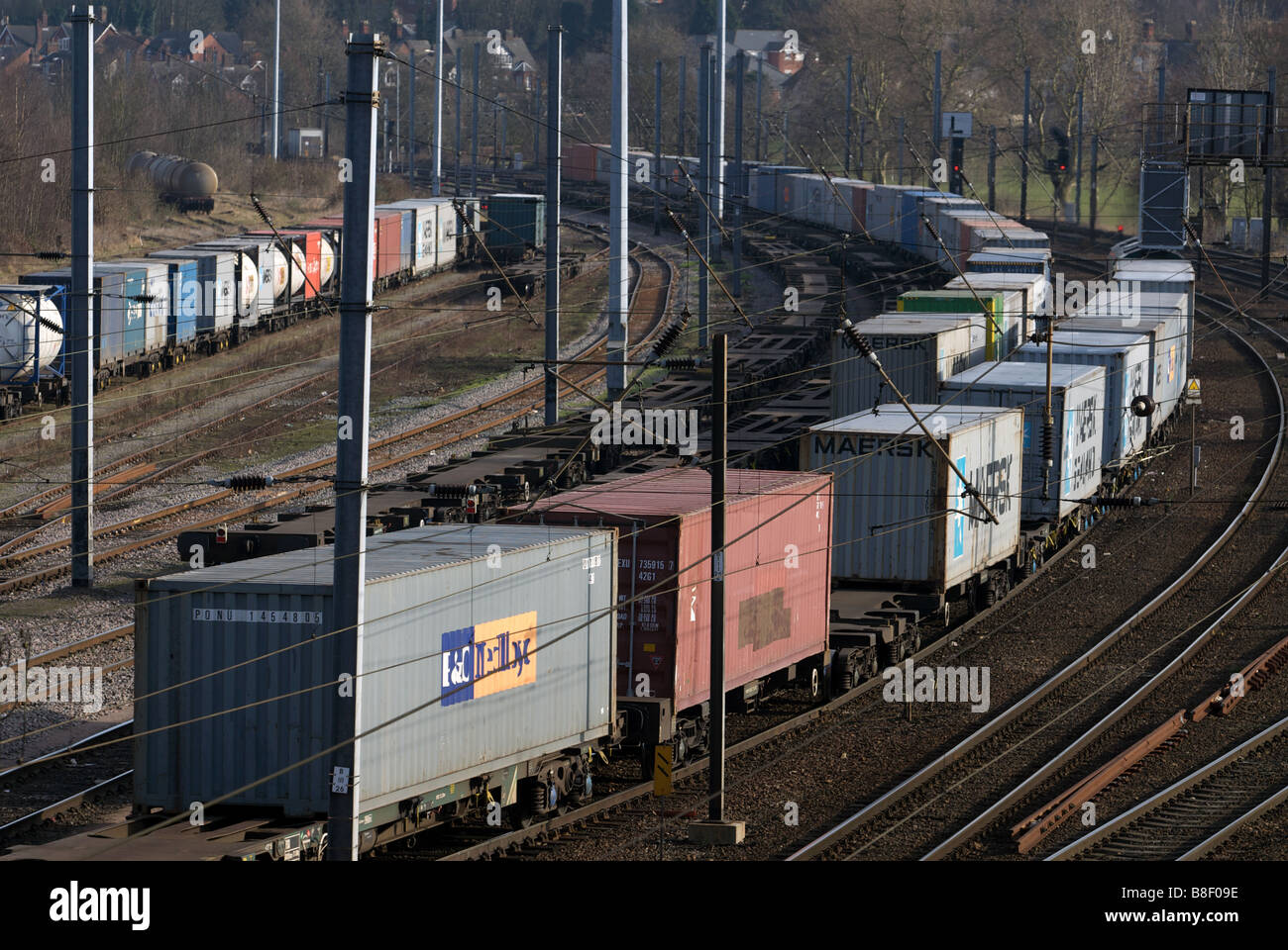 Container rail freight from the port of Felixstowe, Ipswich, Suffolk ...