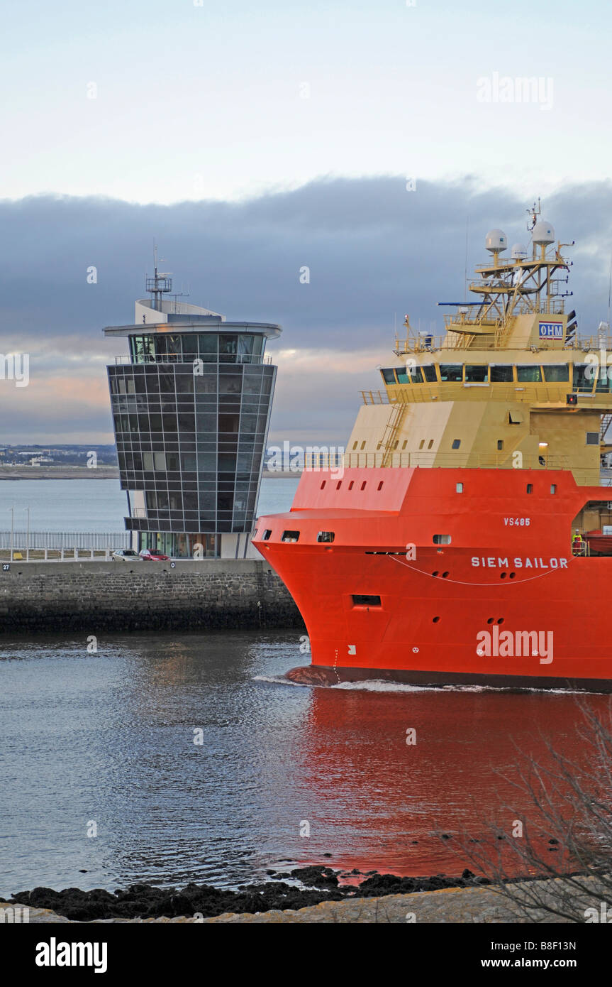 Oil industy supply boat Sails past the Aberdeen Harbour Marine ...