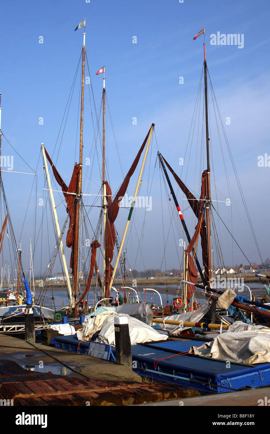 HISTORIC THAMES BARGES MOORED AT HYTHE QUAY MALDON IN ESSEX. UK Stock ...