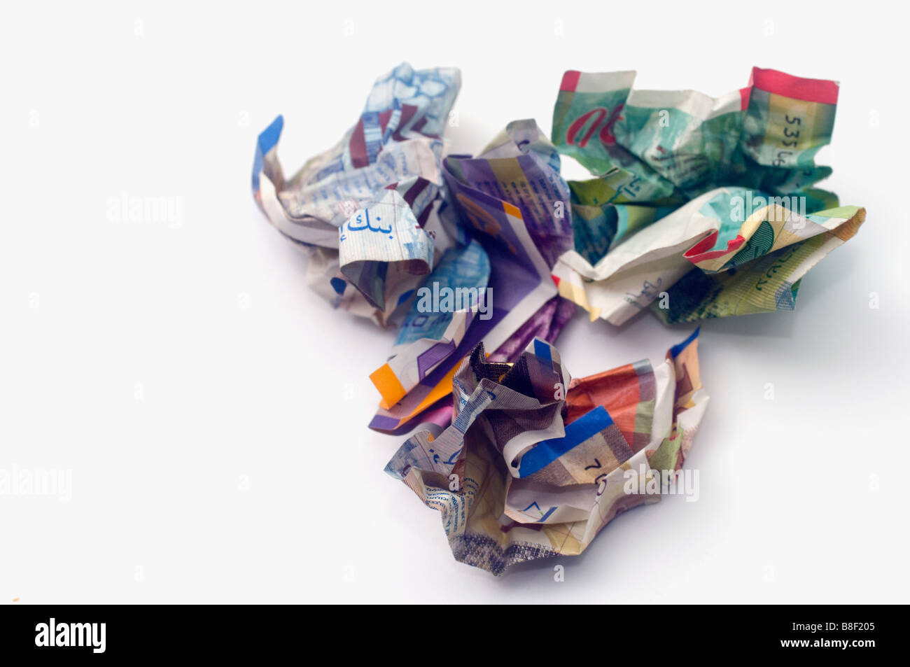 Israeli currency NIS New Israeli Sheqalim on white background notes of ...