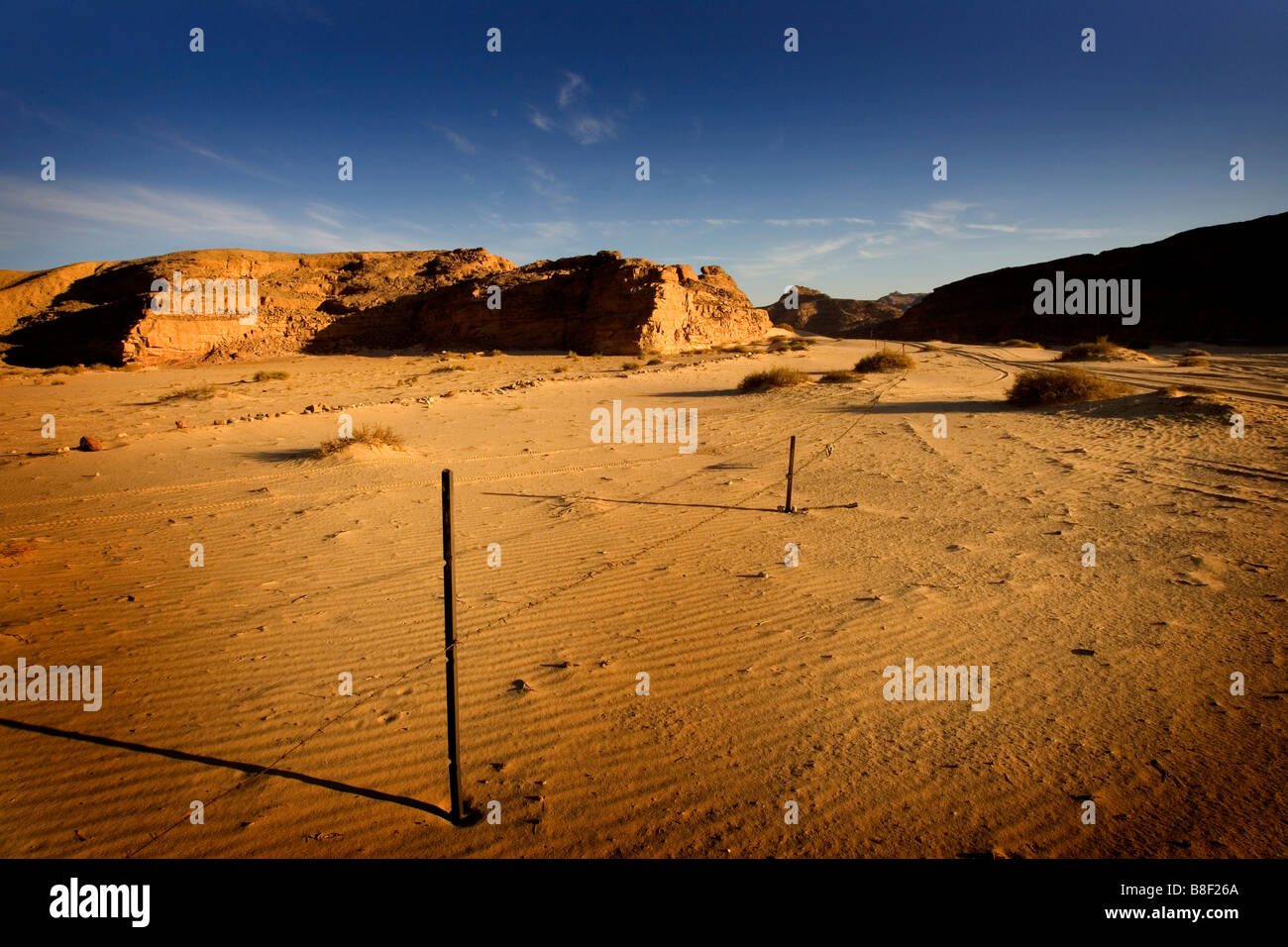 a barbed wire fence in the desert in Egypt Stock Photo - Alamy