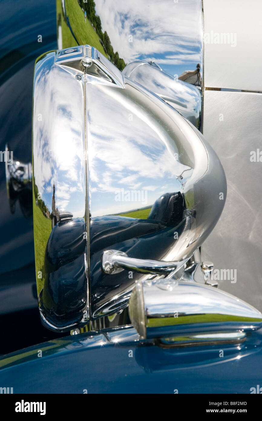 Chromium head lamp and wing lamp of vintage Lagonda car Stock Photo - Alamy