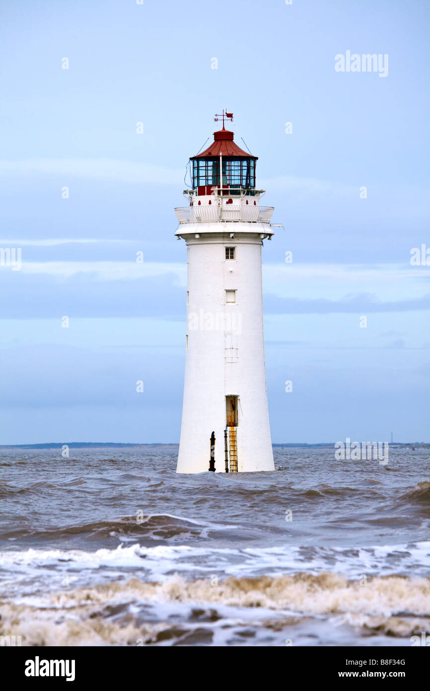 Perch Rock Lighthouse with rough sea at the coastal resort town of New ...