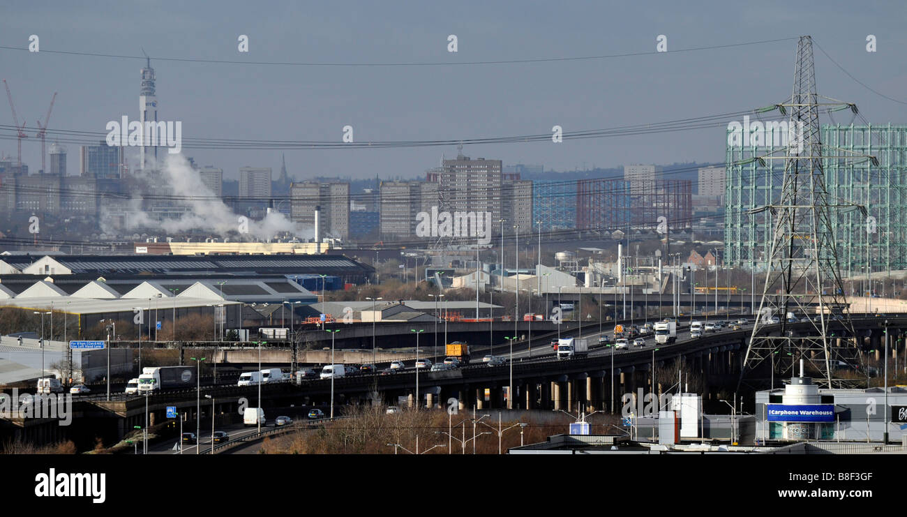 Industrial view of Birmingham city centre, viewed with the M6 Motorway ...