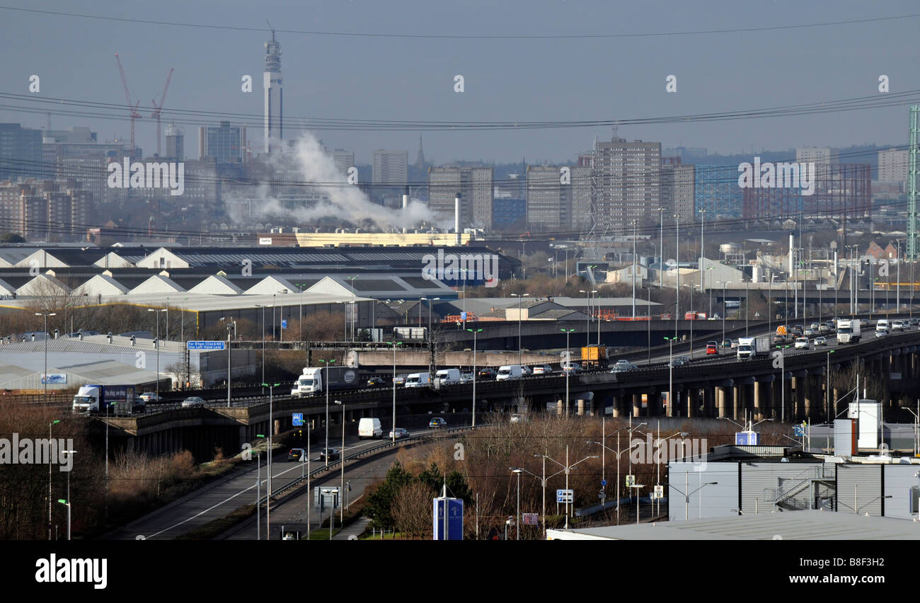 Industrial view of Birmingham city centre, viewed with the M6 Motorway ...