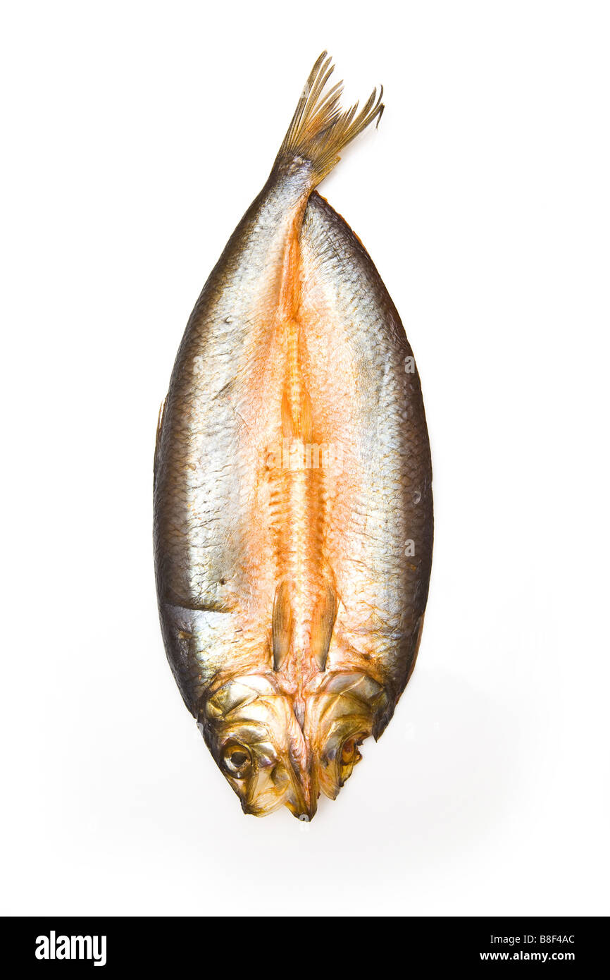 Traditional smoked kipper isolated on a white studio background Stock ...