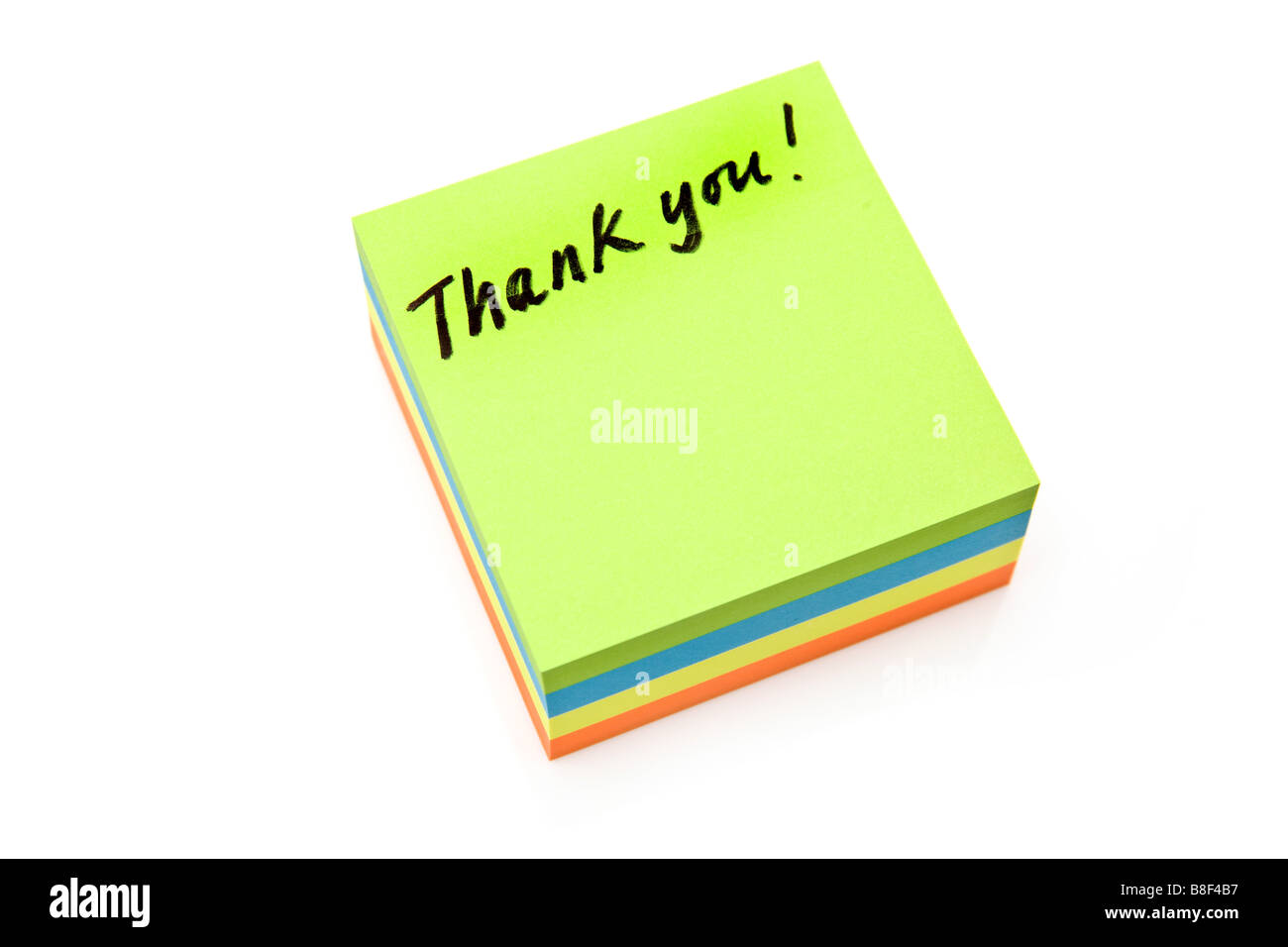 Thanks you message on a post it notes isolated on a white studio ...