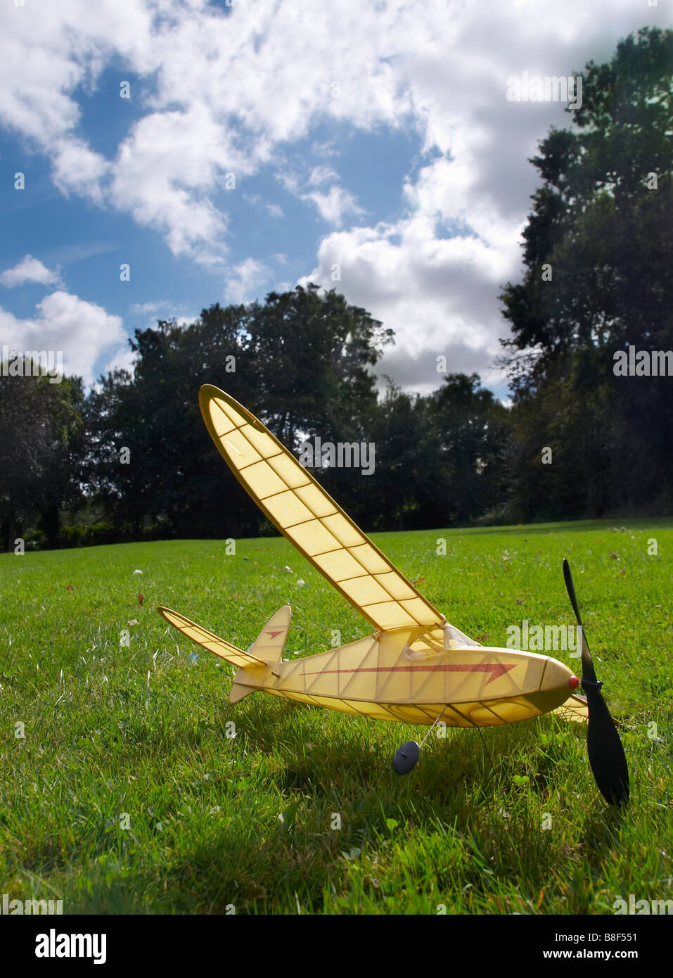 Model plane just landed on grass on a summers day Stock Photo - Alamy