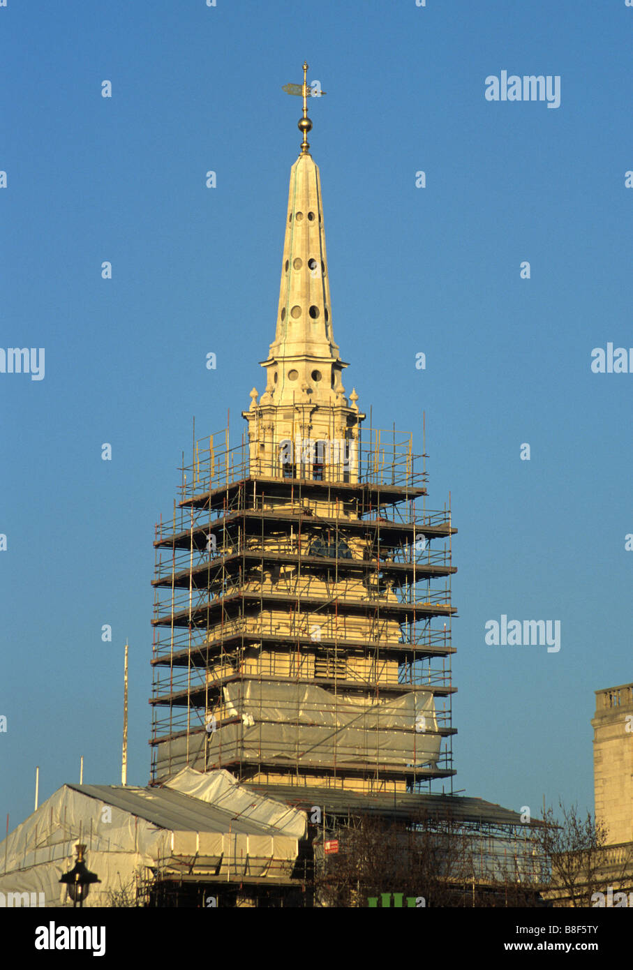 St Martin in the Fields church tower with scaffolding, London, UK Stock ...