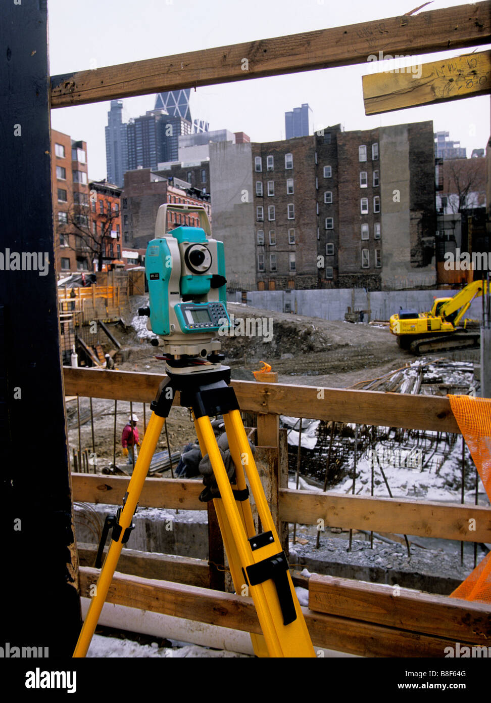 Construction site pit Nobody. Surveying measurement tool. Urban ...