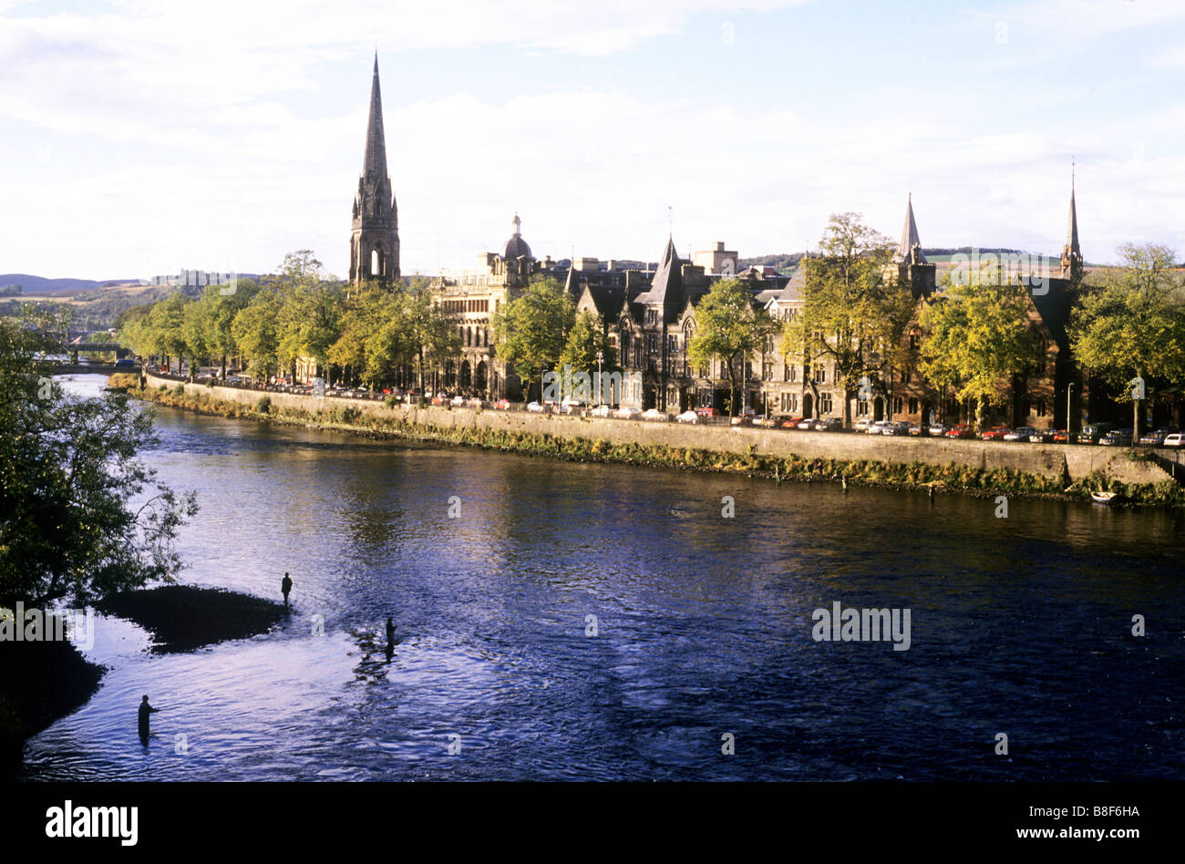 Perth River Tay view across river to town and Tay Street Perthshire ...