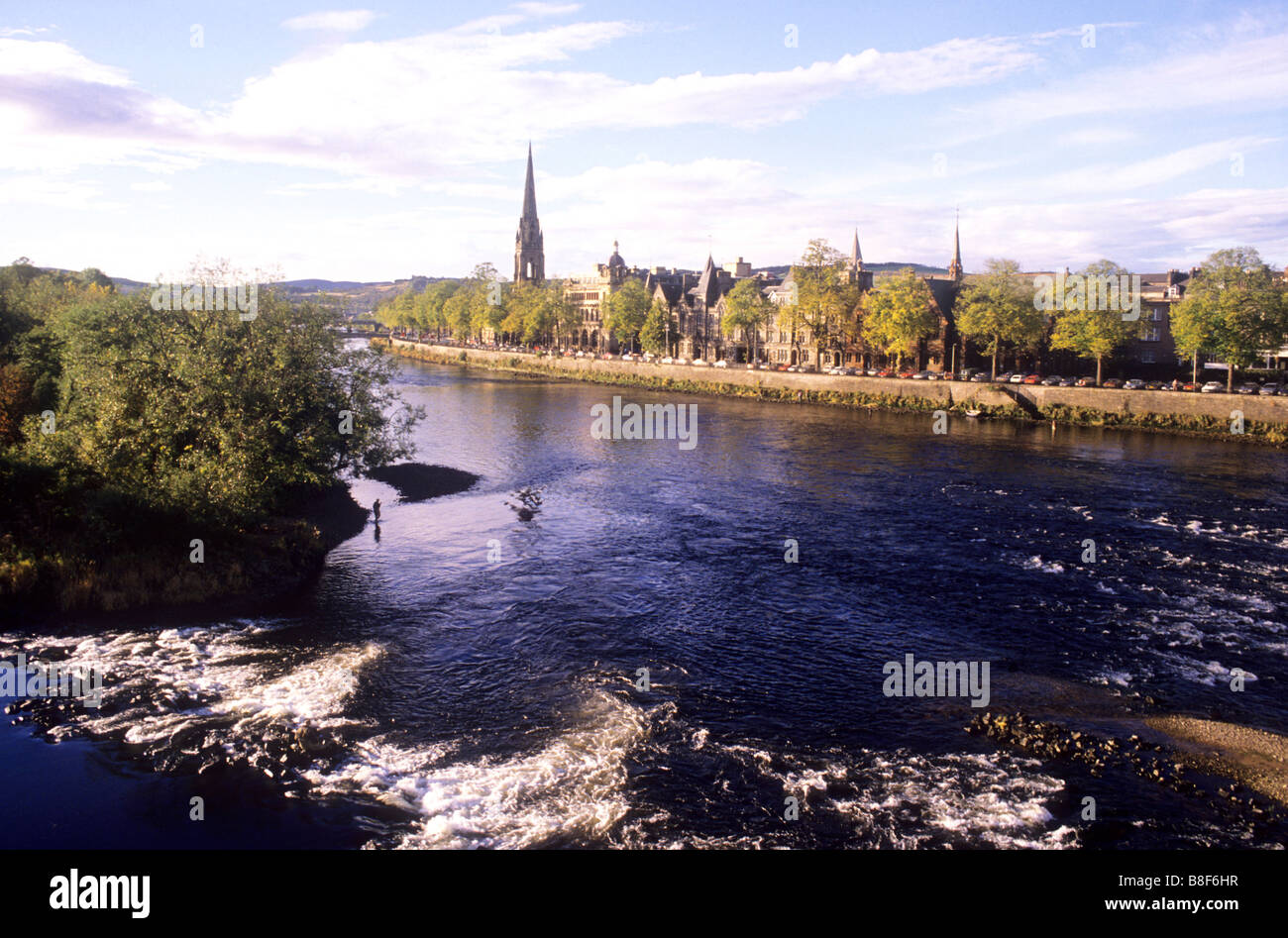 Perth River Tay view across river to town and Tay Street Perthshire ...