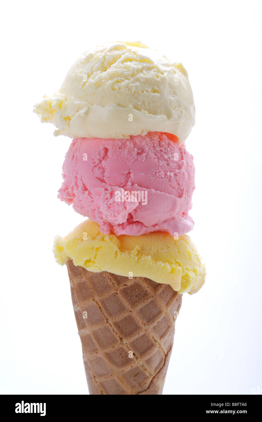 Three scoops of differently flavored Ice cream Stock Photo - Alamy