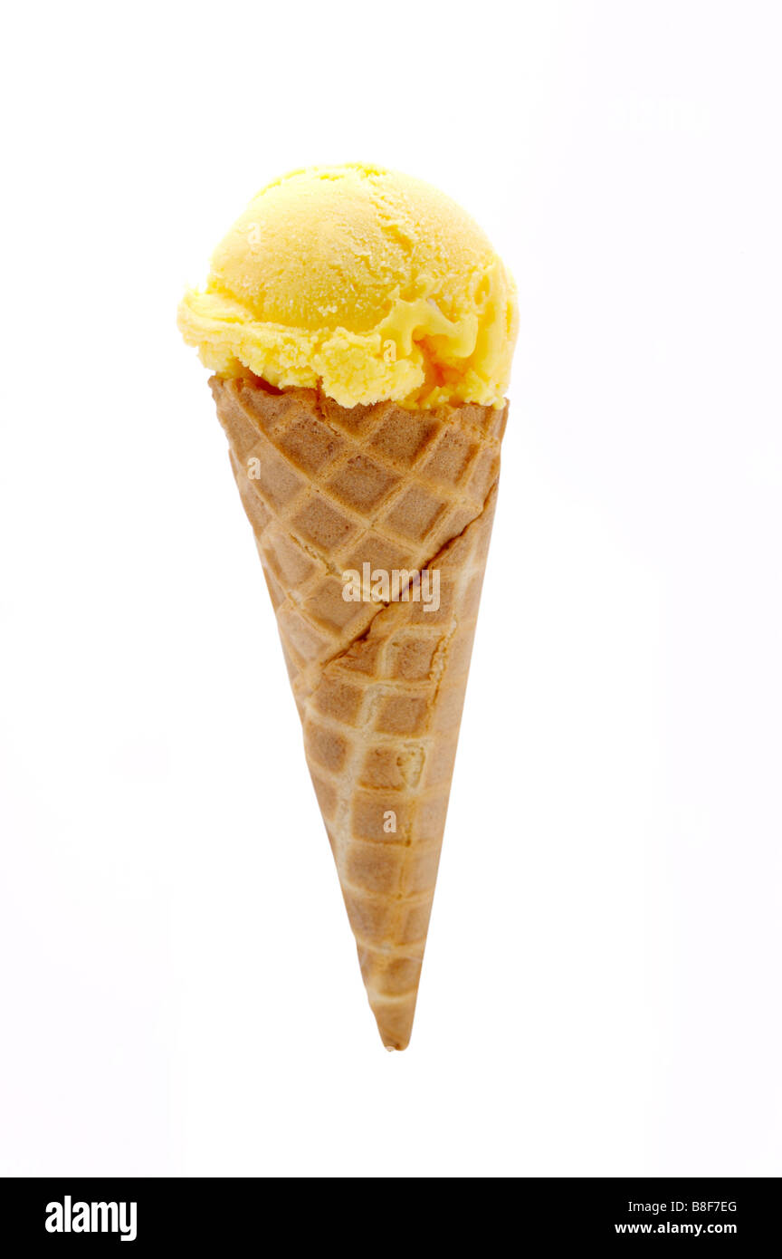 A scoop of mango ice cream in an ice cream cone Stock Photo - Alamy