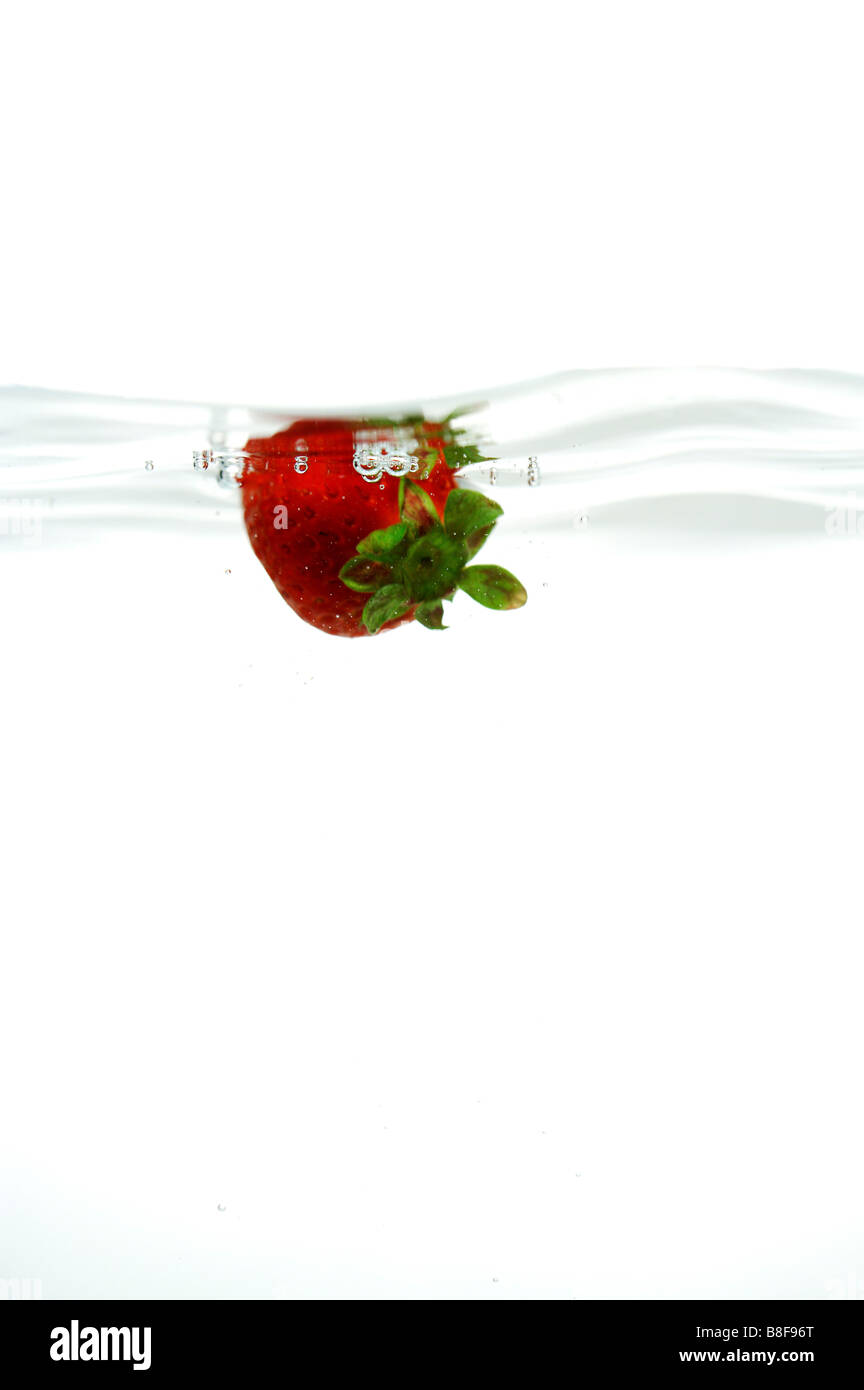A single ripe strawberry floating on water Stock Photo - Alamy
