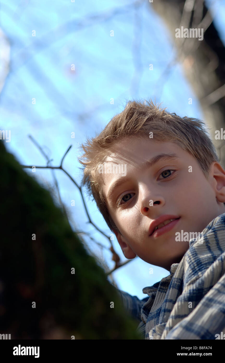 A boy sitting in a tree Stock Photo - Alamy