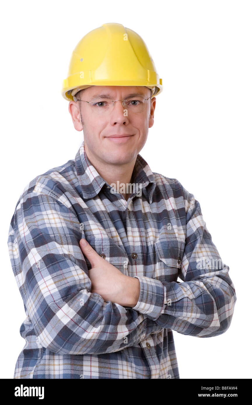 Full isolated studio picture from a young construction worker Stock ...